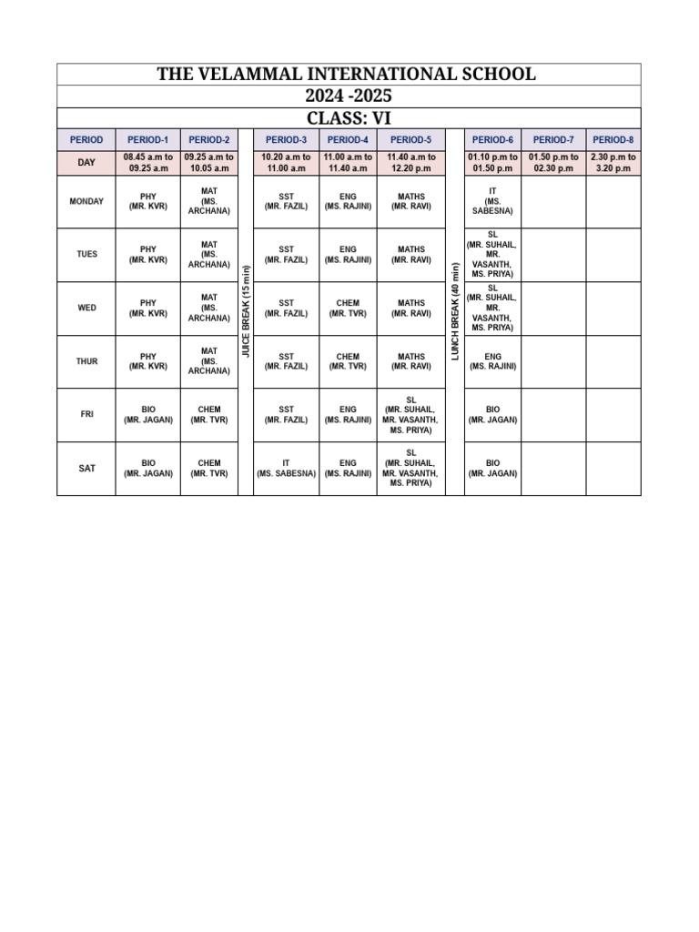 April Time Table For Classes 1 To 10 | PDF