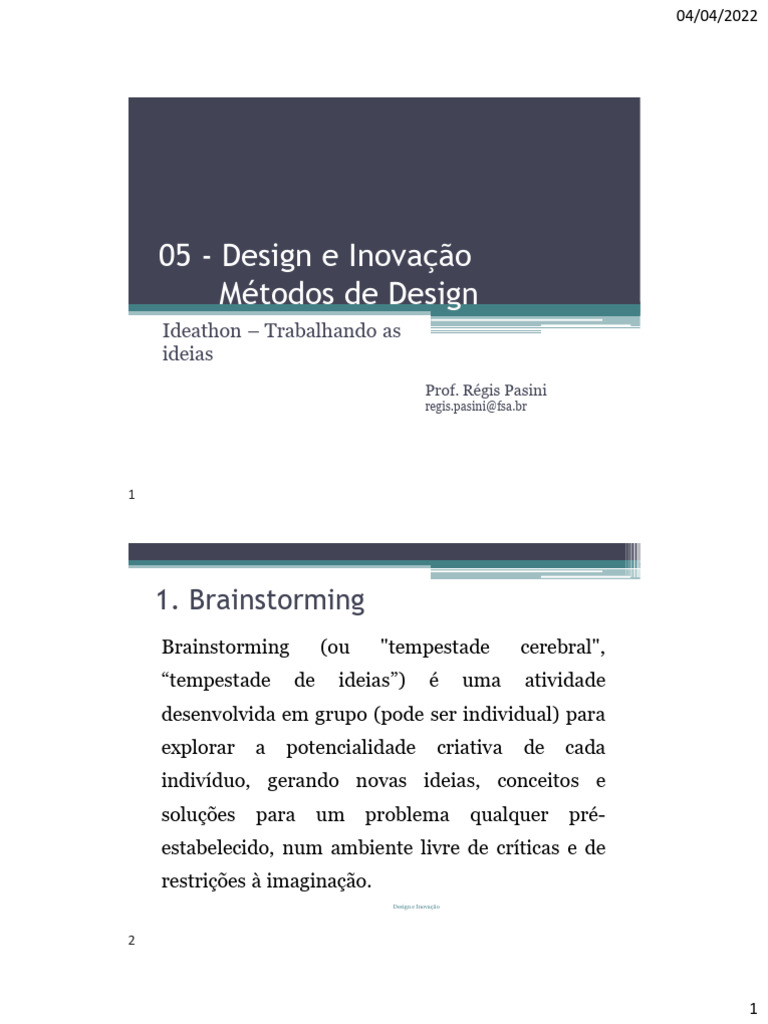 05 - Métodos de Design - Ideathon - Trabalhando As Ideias | PDF ...