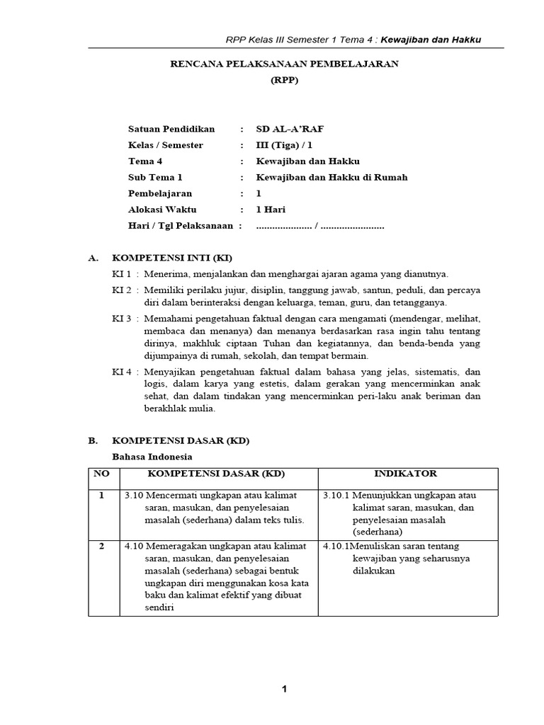 RPP Kelas 3 Tema 4 | PDF | Karier & Perkembangan