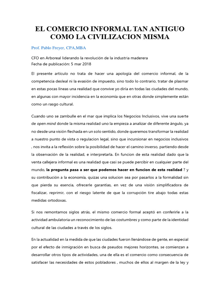 Comercio Informal: Realidad y Oportunidades | PDF | Mercado (economía ...