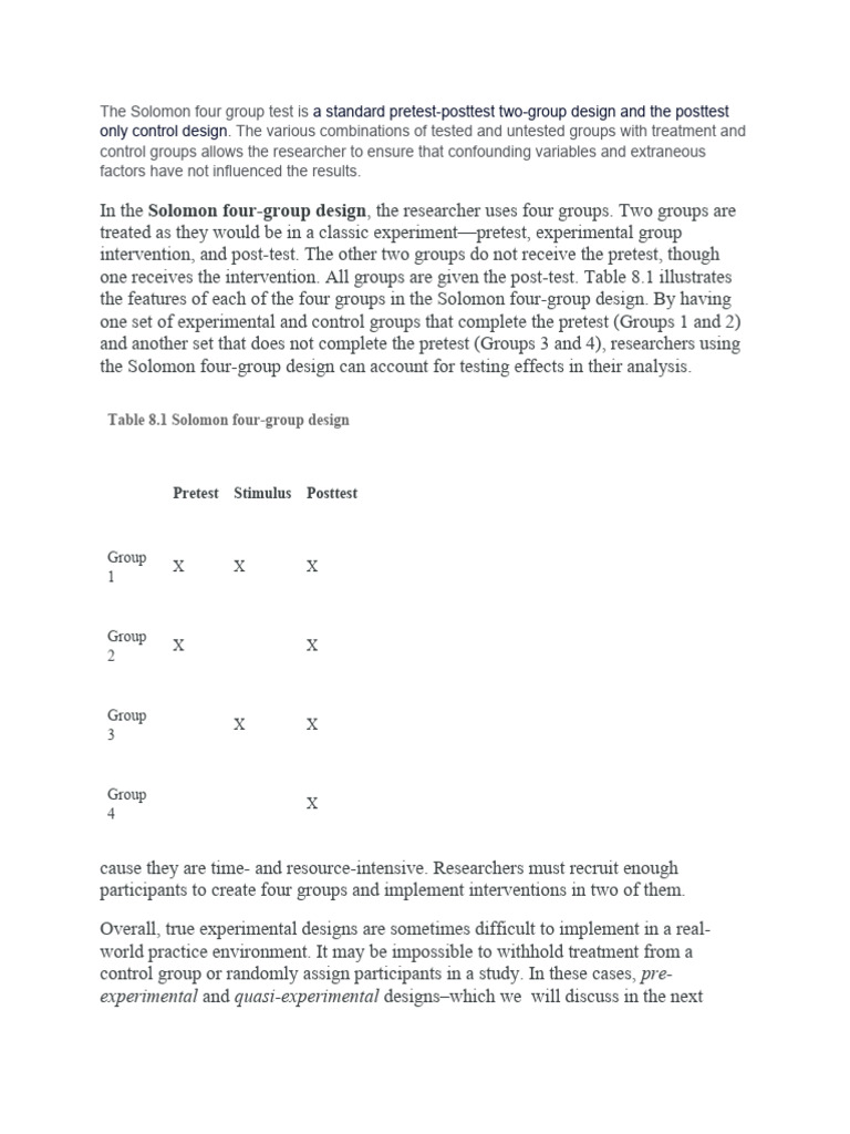 Solomon Four-Group Design Guide | PDF | Experiment | Design Of Experiments