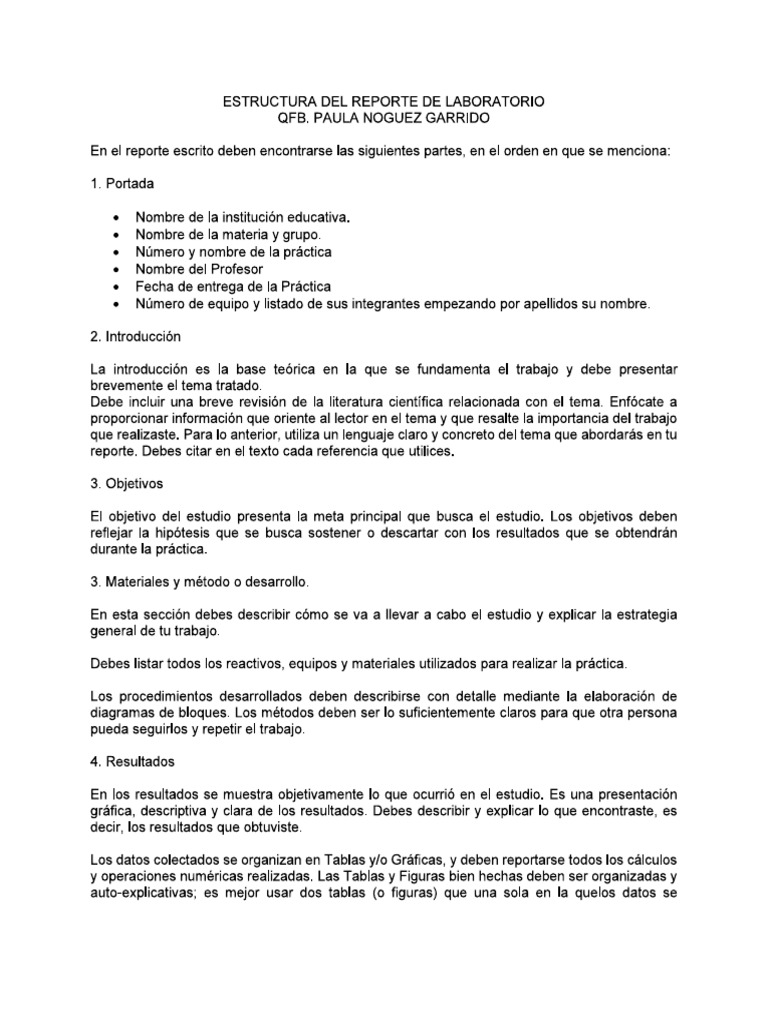 Estructura Del Reporte de Práctica de Laboratorio | PDF