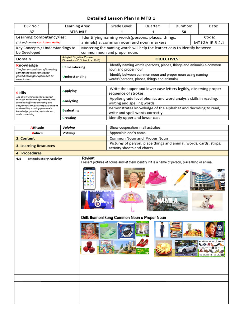 lesson plan MTB 1 Q1 | PDF | Cognition | Cognitive Science