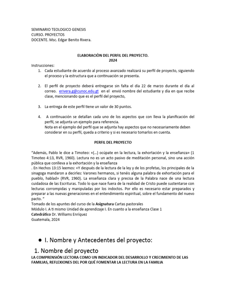 Guia Para Elaboración Del Perfil Del Proyecto 2024 HLS | PDF | Comprensión lectora | Aprendizaje