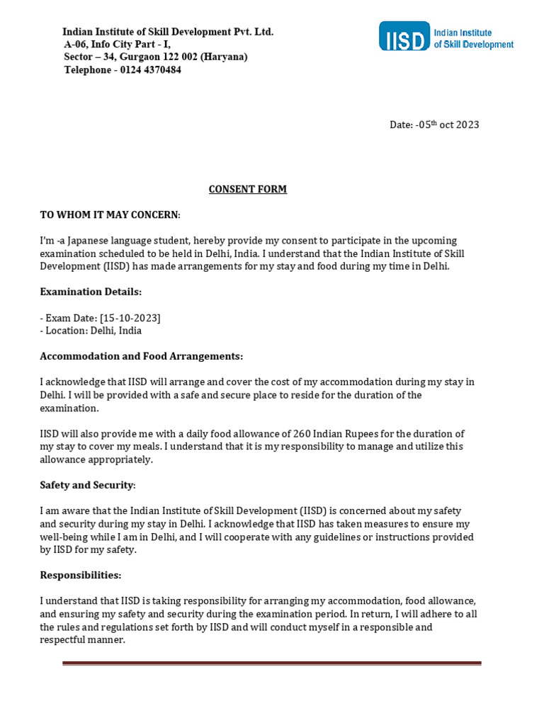 Consent Form Iisd - Titp Com | PDF | Delhi