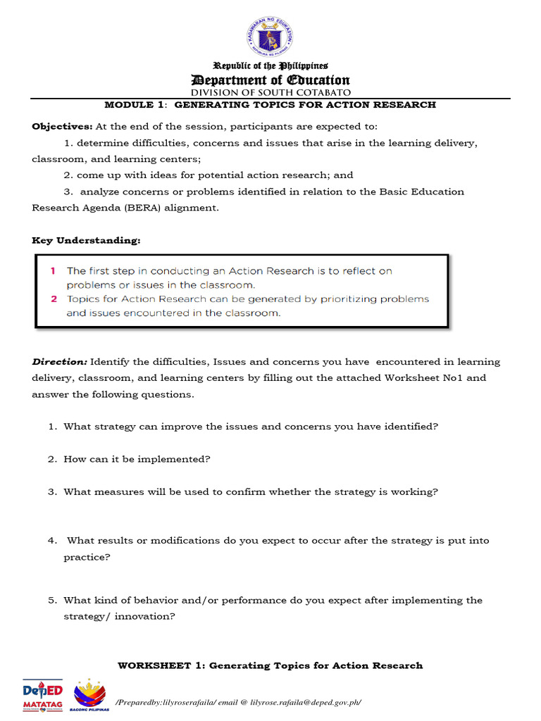 Action Research Topic Generation Guide | PDF | Innovation | Learning