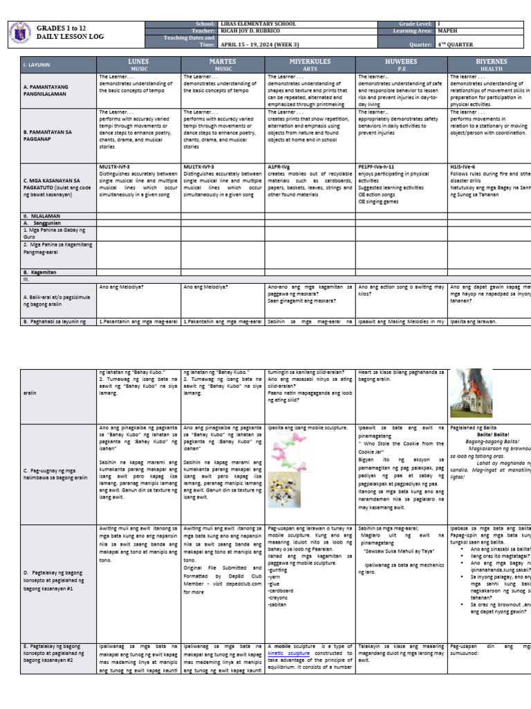 DLL_MAPEH 1_Q4_W3 | PDF