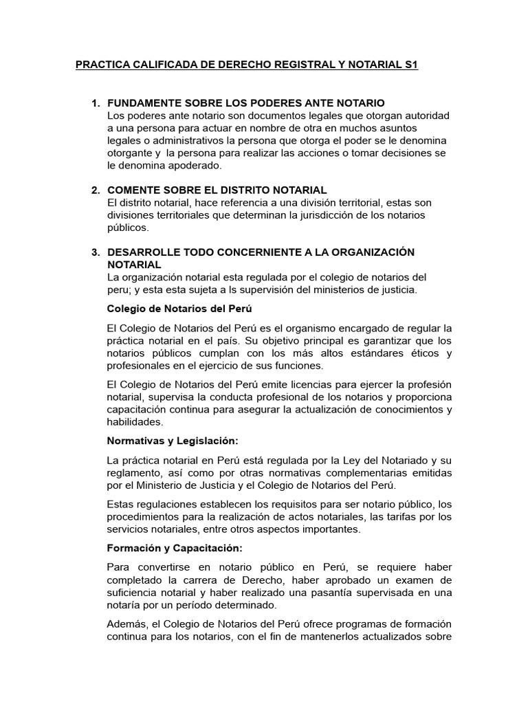 Practica Calificada de Derecho Registral y Notarial S1 | Descargar gratis PDF | Gobierno | Justicia