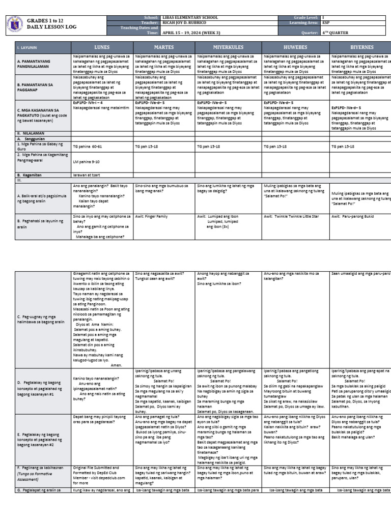 DLL - Esp 1 - Q4 - W3 | PDF