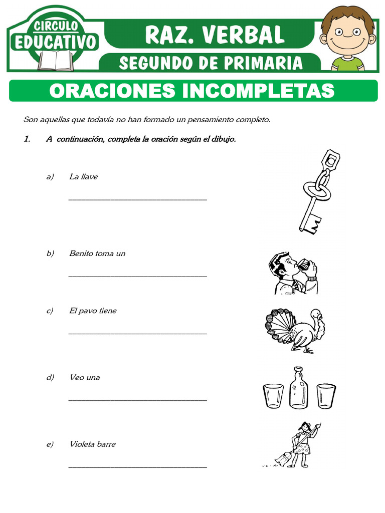 Oraciones Incompletas para Segundo de Primaria | PDF