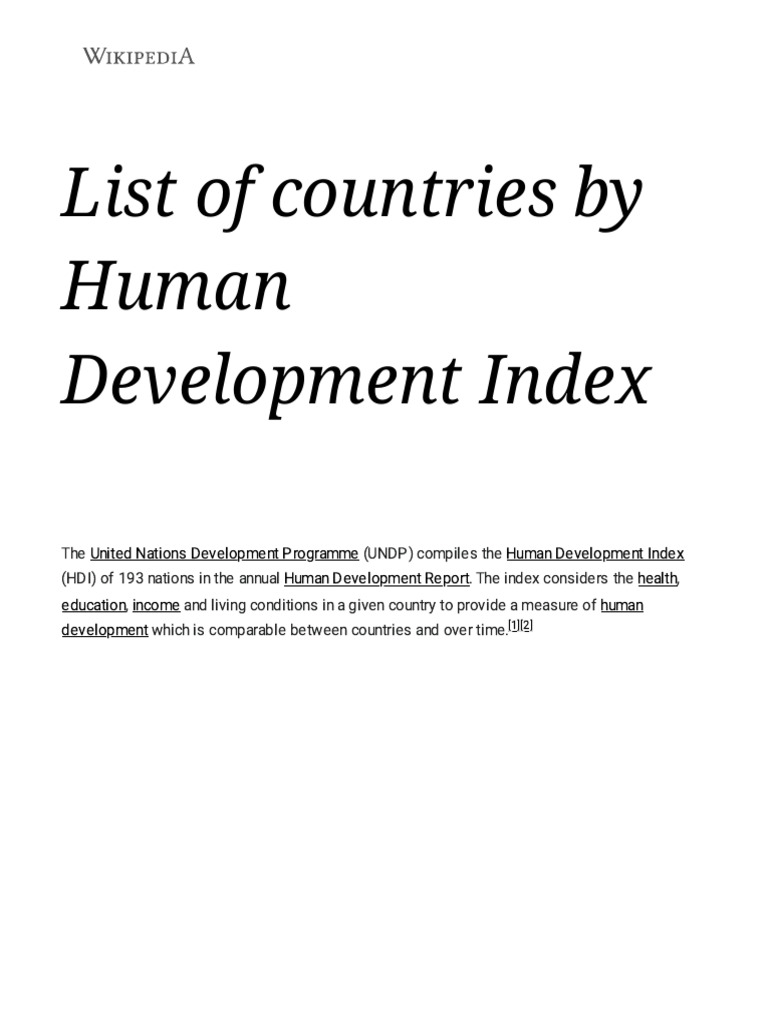 List of Countries by Human Development Index - Wikipedia | PDF | Human ...