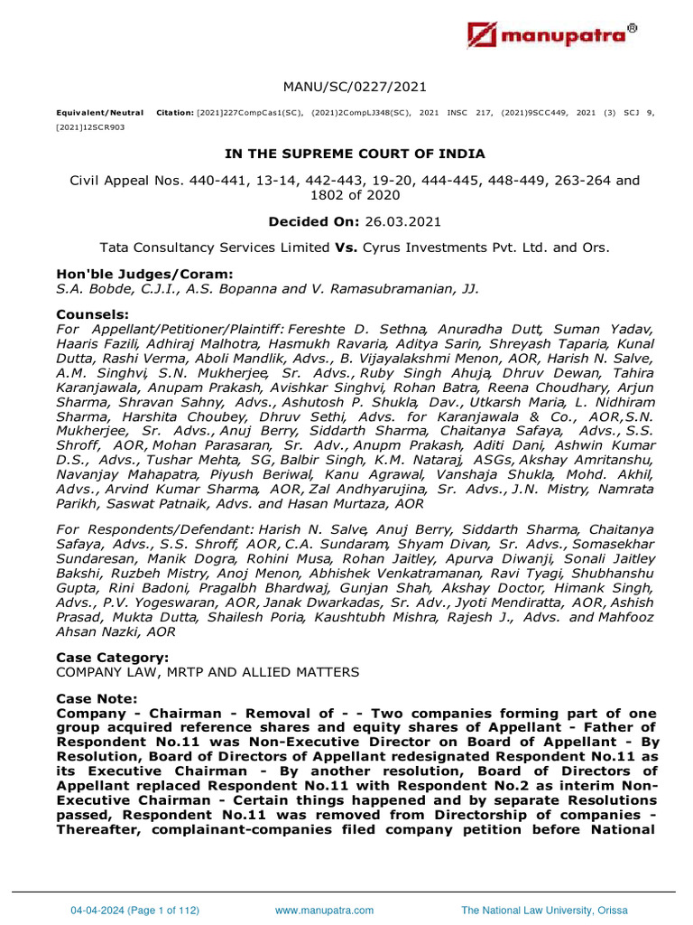 TCS Case | PDF | Board Of Directors | Appeal