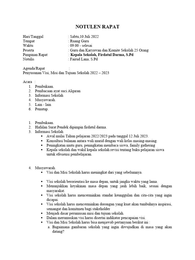 NOTULEN-RAPAT Perbaikan - VISI-MISI | PDF | Bisnis | Seni
