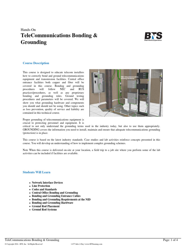 BTS Training Telecommunications Bonding Gro | PDF | Electrostatic Discharge | Telecommunications