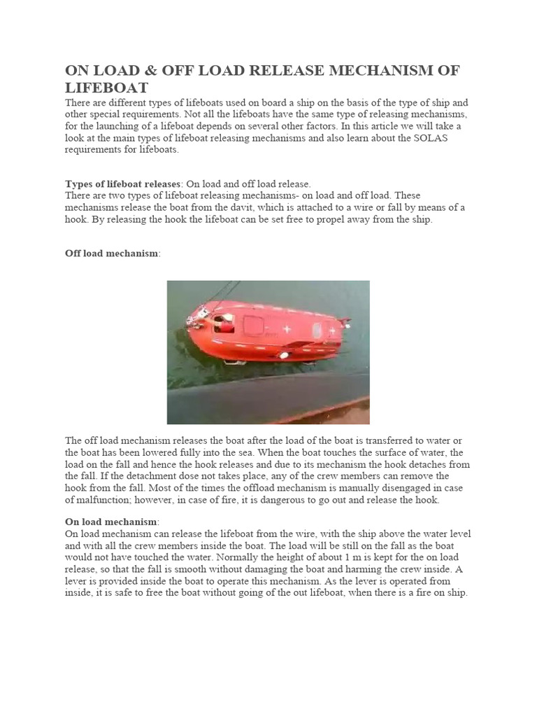 ON Off LOAD Lifeboat | PDF | Water Transport | Ships