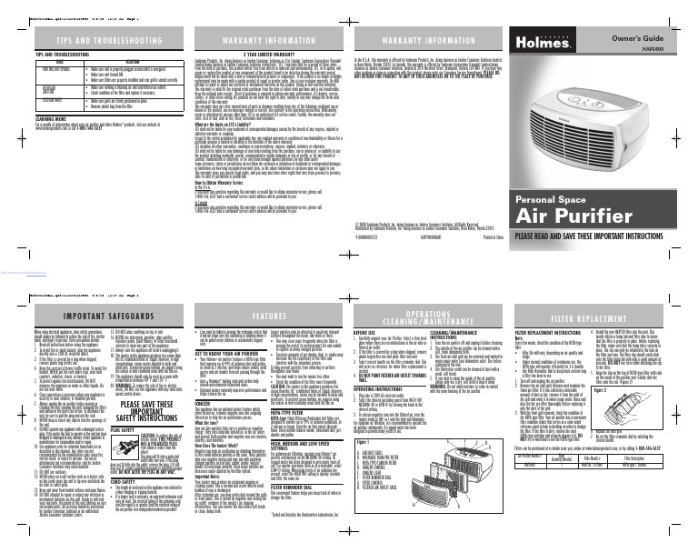 Manual Holmes HAP2400B-U | PDF