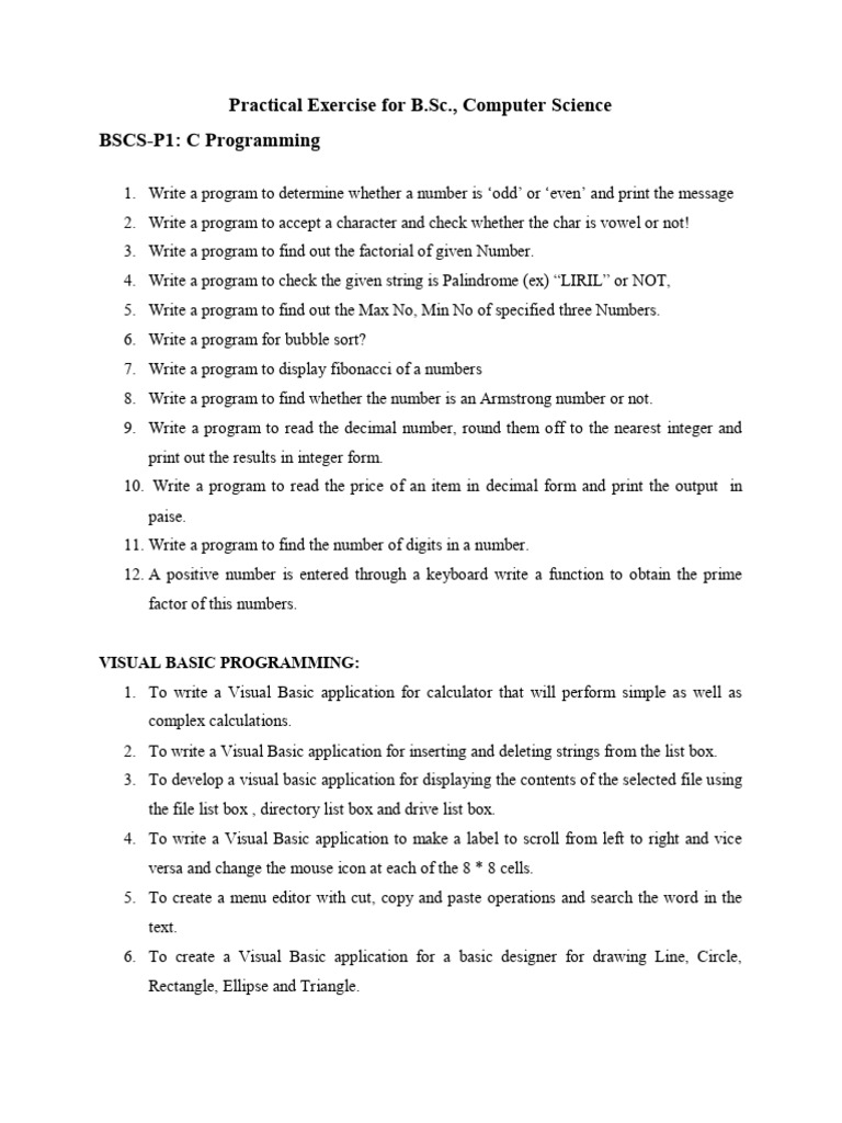 Bsc Cs Practical Exercise Pdf Computer Program Programming