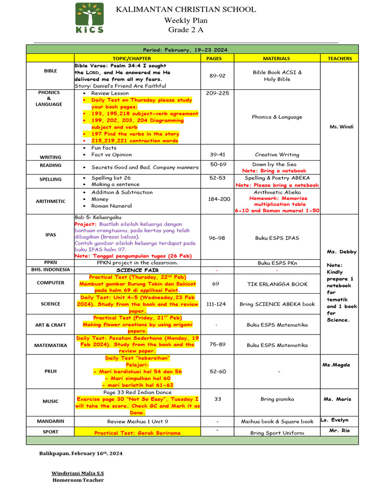 Weekly Plan For Grade 3 Example | PDF