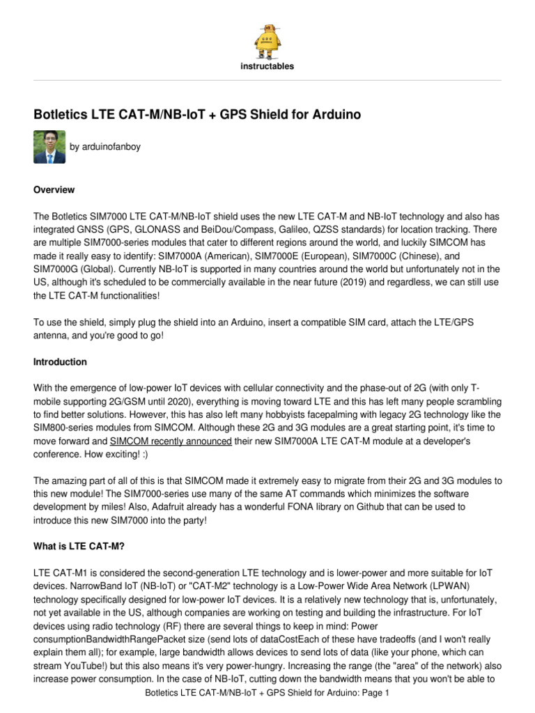 Lte Nb Iot Shield For Arduino Pdf Arduino Internet Of Things 