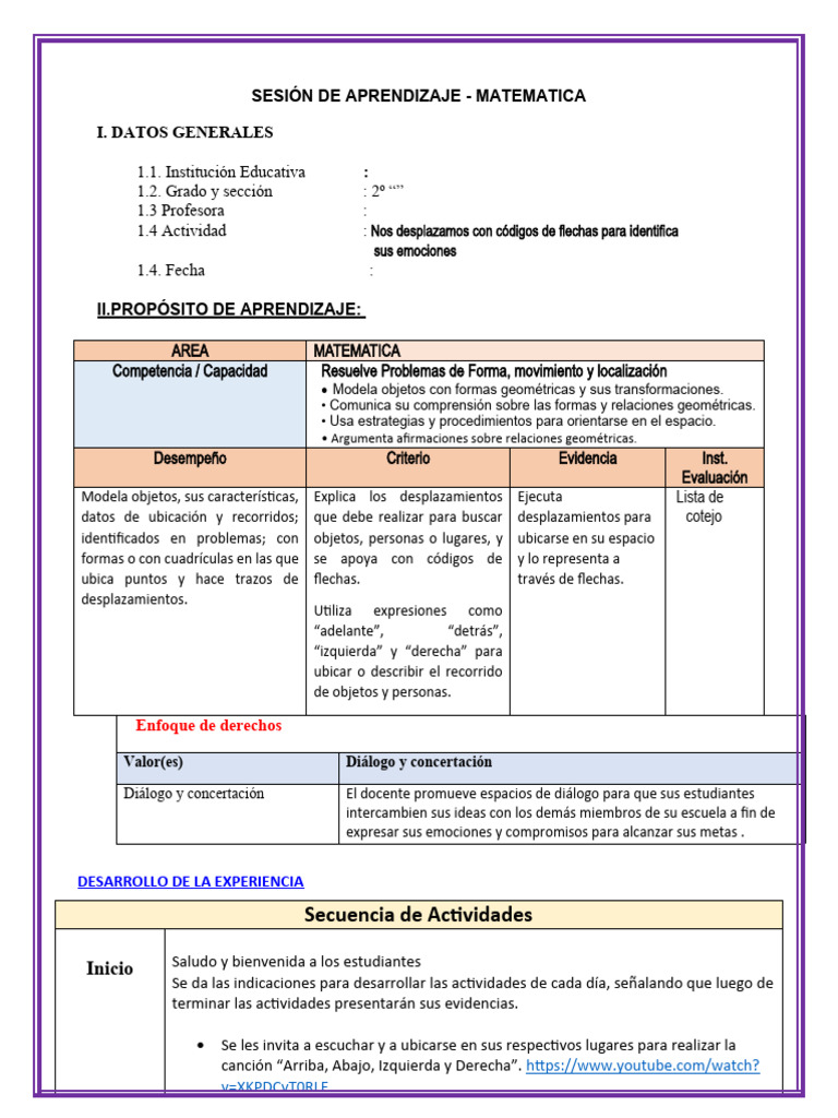 Sesion Mat Nos Desplaz Con Codigos de Flechas | PDF | Evaluación ...