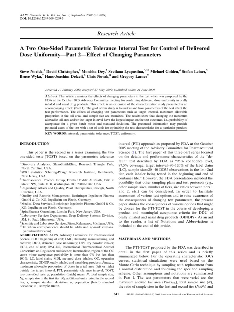 2009 - TOS Tolerance Interval Test For UDU - Part 2 Effect of Changing ...