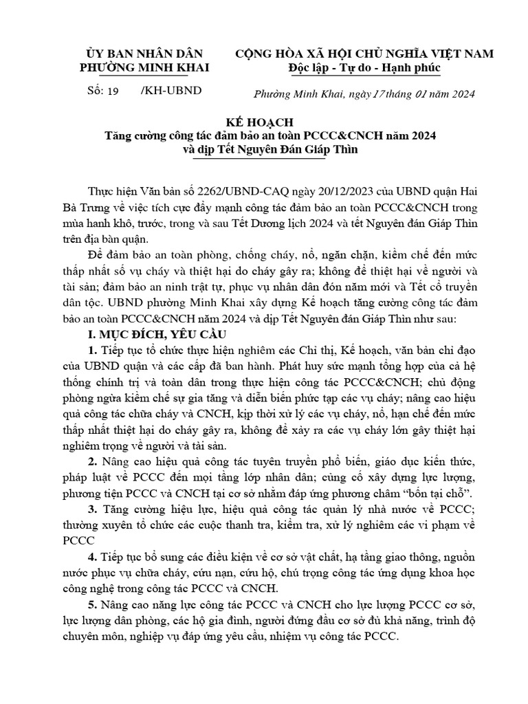 22.01 KH số 19 - PCCC, CNCH | PDF
