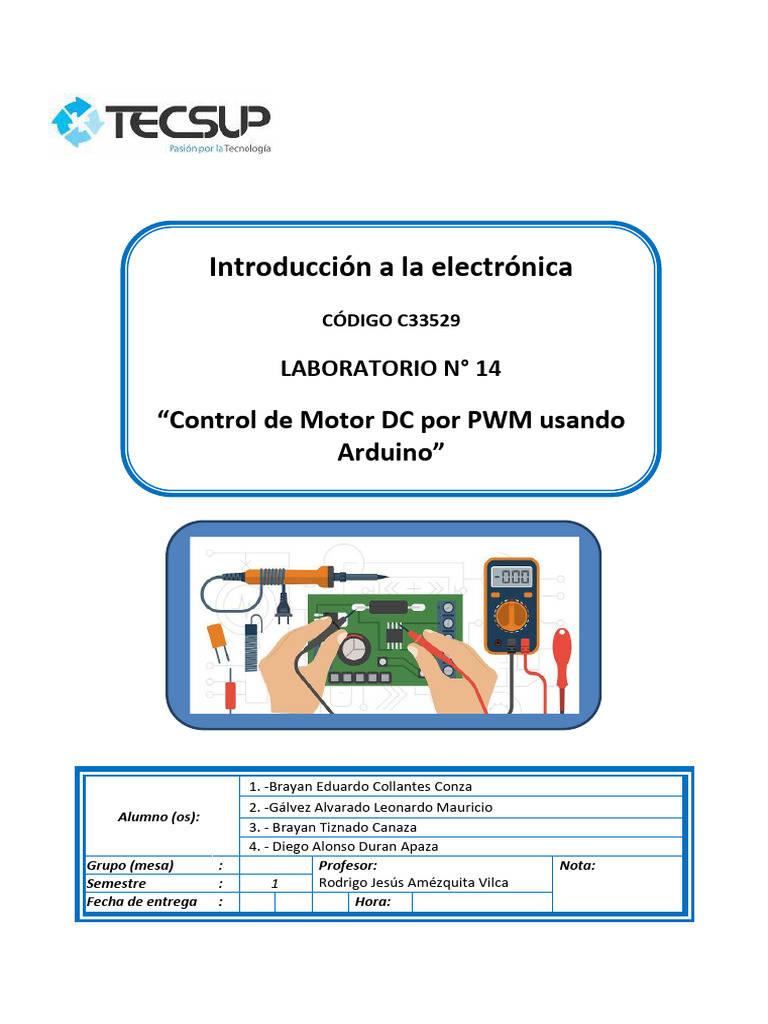 Lab. 14_Control de Motor DC por PWM usando Arduino_GRUPO 5 | PDF | Electrónica | Electromagnetismo