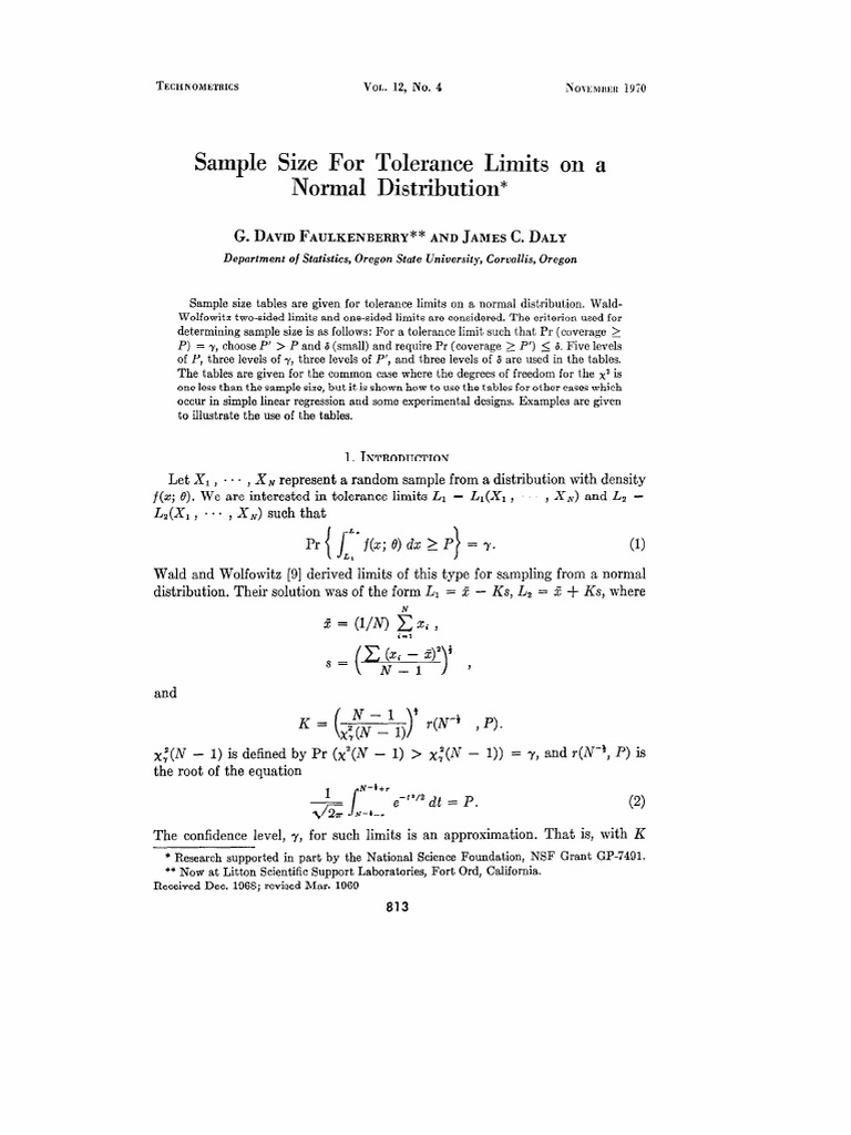 1970 - Sampel Size For Tolerance Limits On A Normal Distribution | PDF | Errors And Residuals ...