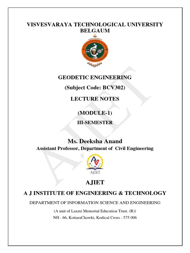 Engineering Survey Module 1 Notes | PDF | Surveying | Compass