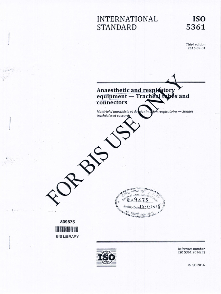 ISO 5361,2016, ET Tube | PDF | International Organization For Standardization | Medical Device