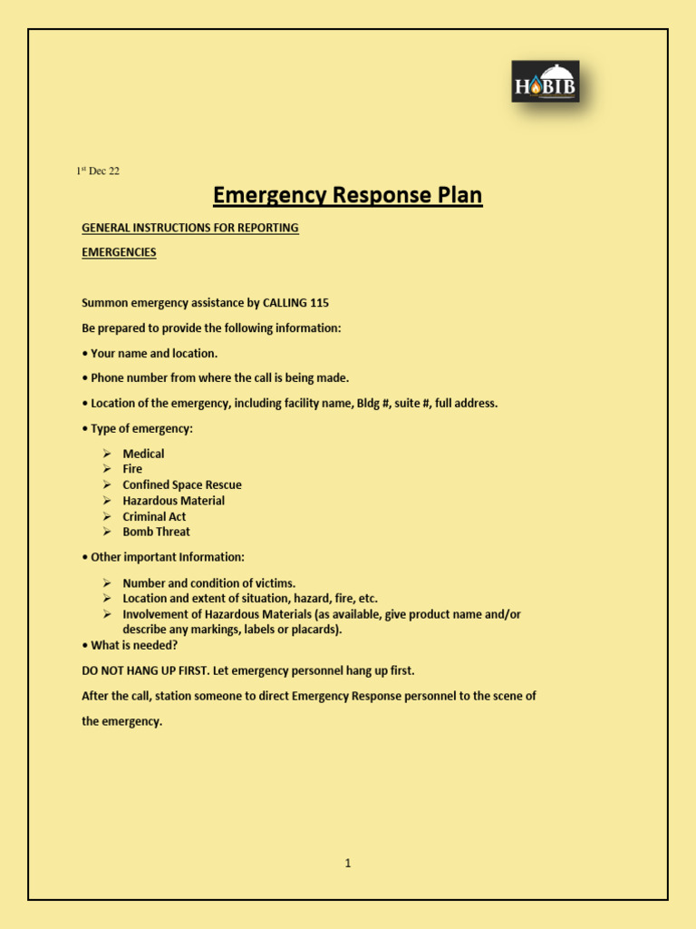 Emergency Response Plan | PDF | First Aid | Water