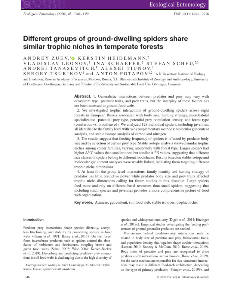 Trophic Niches of Ground Spiders in Forests | PDF | Food Web | Predation