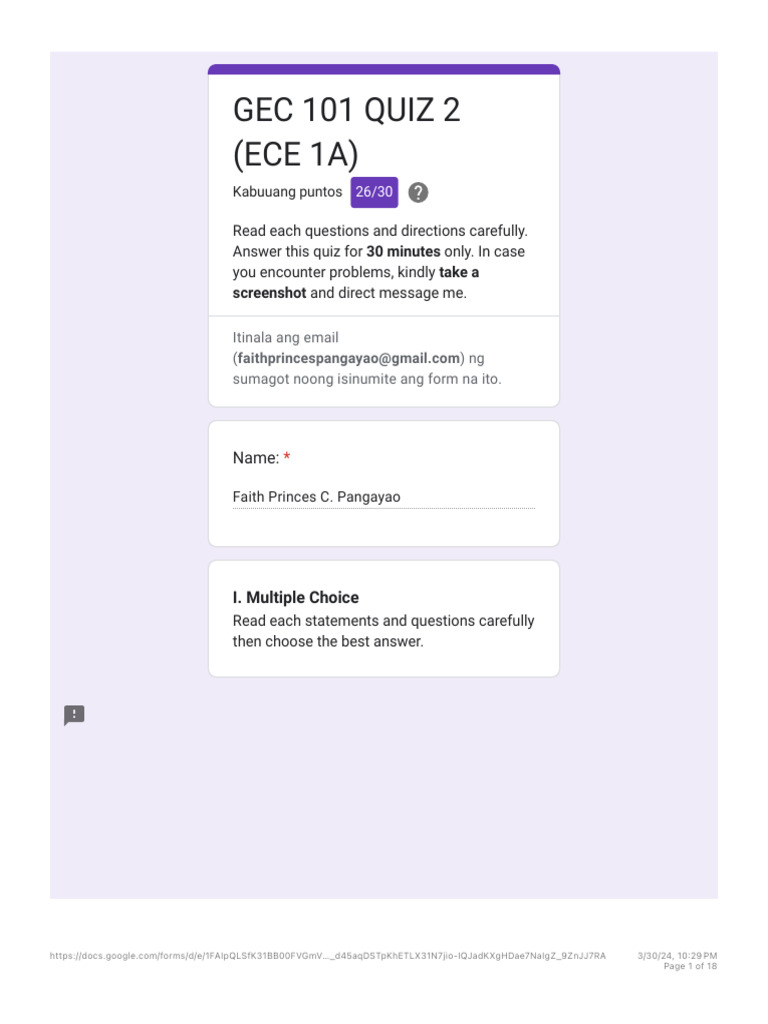 Gec 101 Quiz 2 Ece 1a | PDF | Id | Psychological Concepts