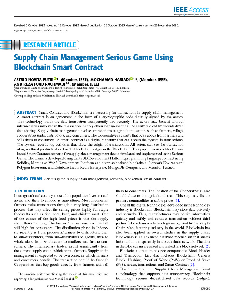 Supply Chain Management Serious Game Using Blockchain Smart Contract
