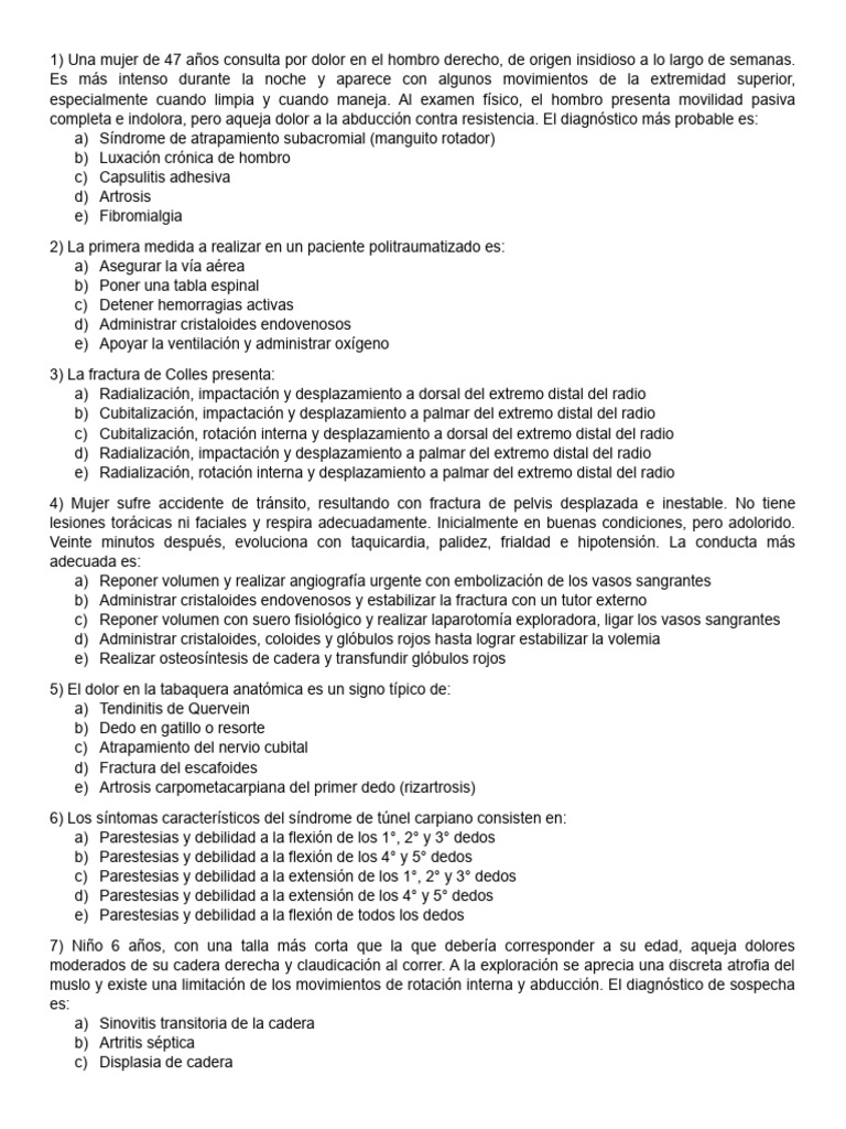 Preguntas EUNACOM Traumatología | PDF | Rodilla | Hombro