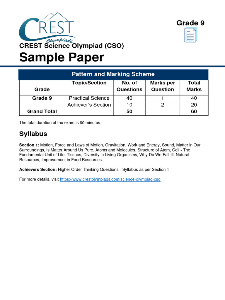 CSO Sample Paper For Class 9 240313 184121 | PDF | Cell (Biology) | Force