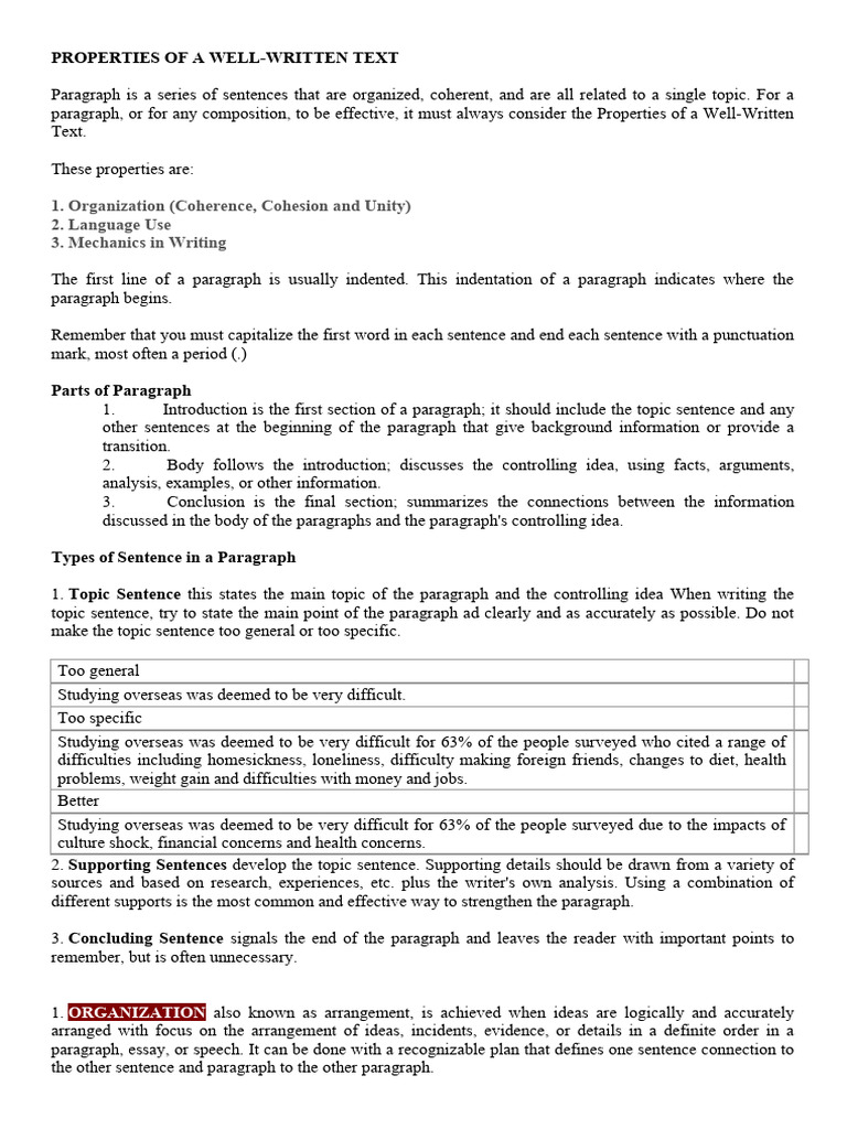 Properties of A Well-Written Text | Download Free PDF | Paragraph ...