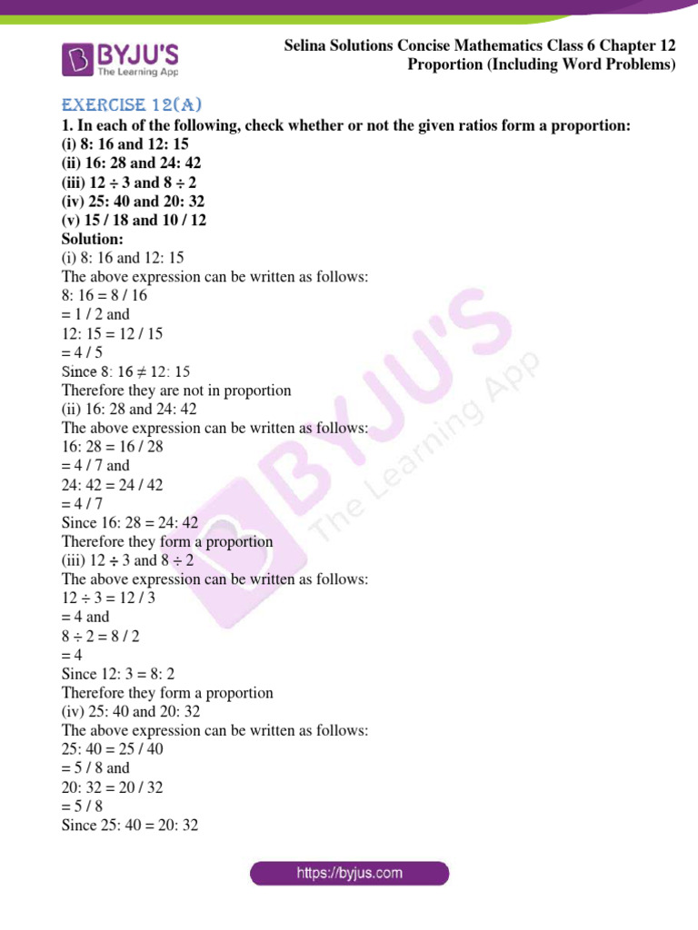 Selina Solution Nov2020 Concise Maths Class 6 Chapter 12 | PDF | Ratio ...