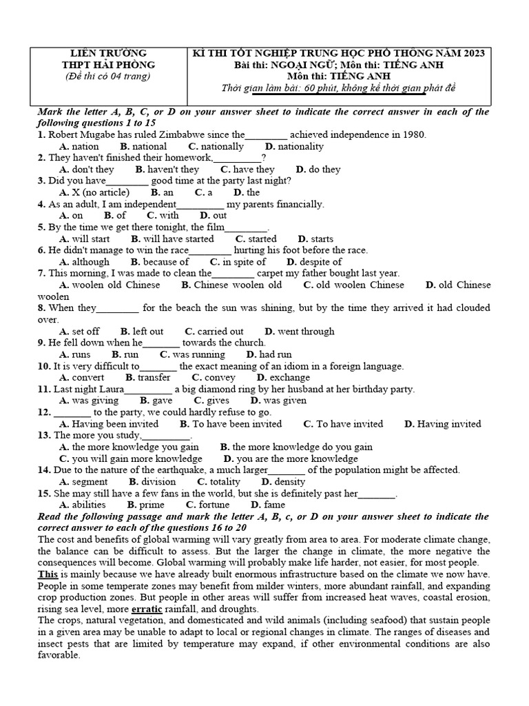 Liên Trư NG H I Phòng | PDF | Climate Change | Foods