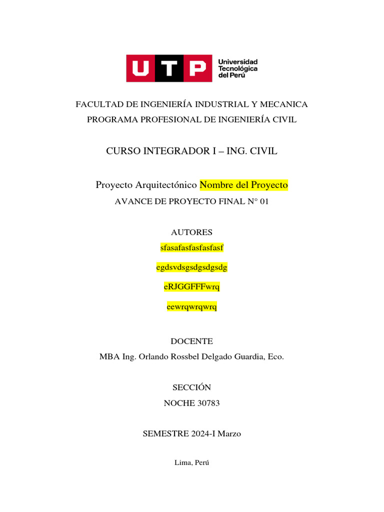 S04 - s1 - Avance de Proyecto Final 1 - Premisas (CURSO INTEGRADOR I - ING. CIVIL) | PDF ...