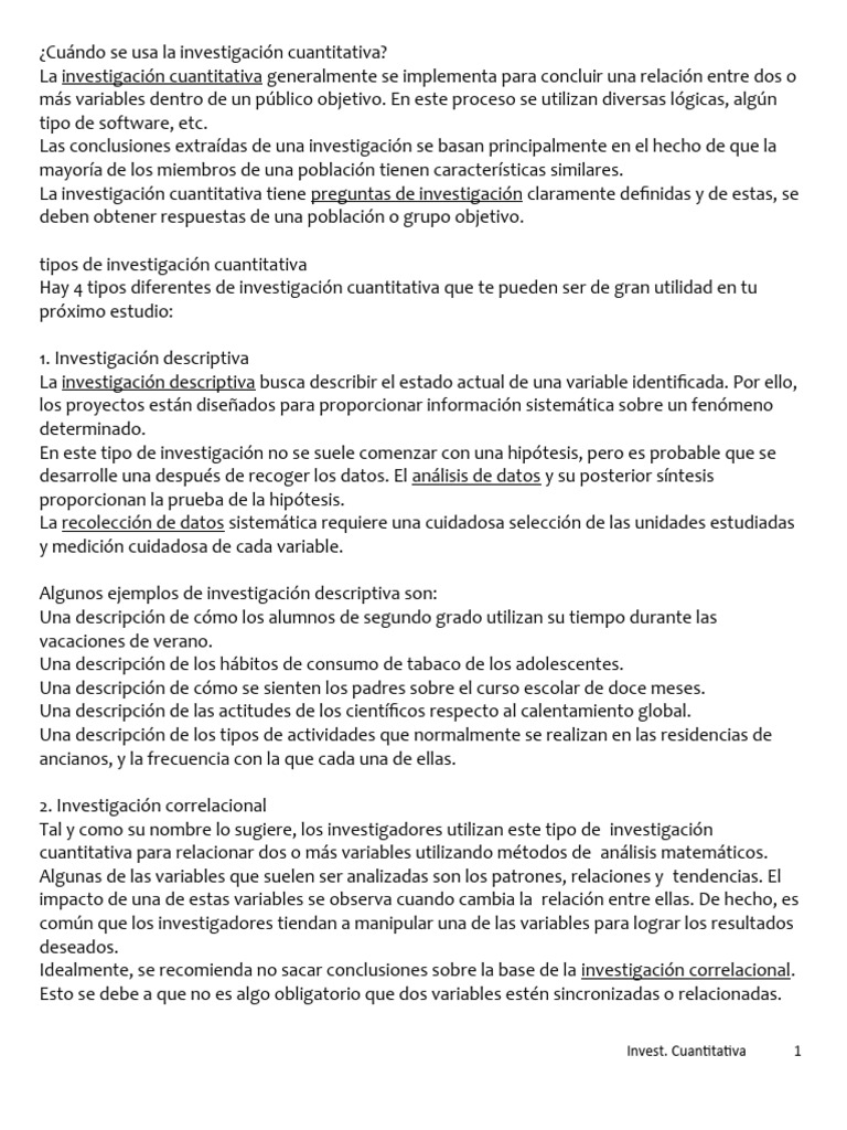 Tipos y Técnicas de Investigación Cuantitativa | PDF | Investigación cuantitativa | Experimentar