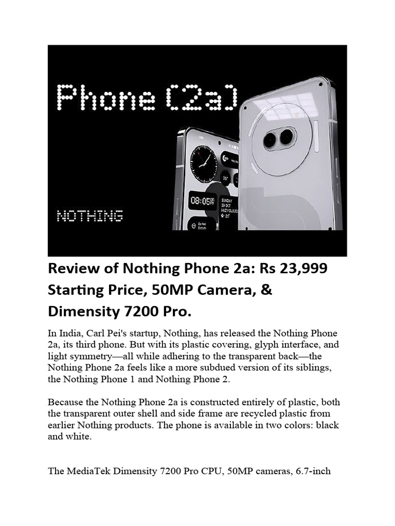 Nothing Phone 2a: Specs & Price in India | PDF | Smartphone | Mobile Phones