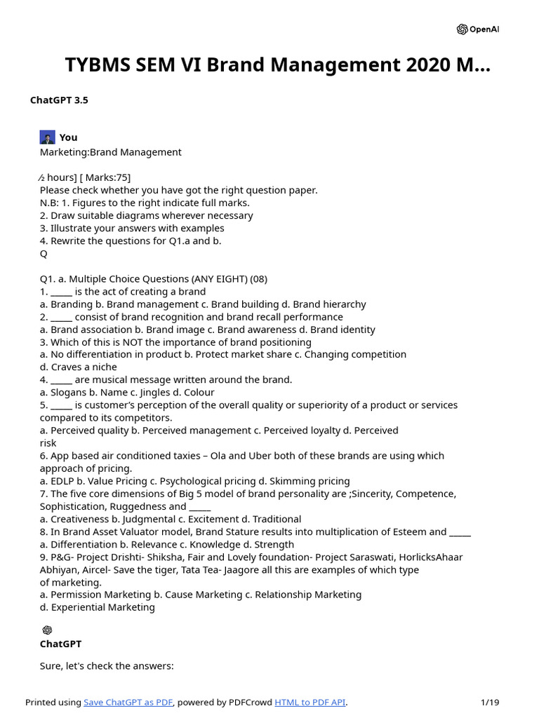 ? TYBMS SEM VI Brand Management 2020 M | PDF | Brand | Target Audience