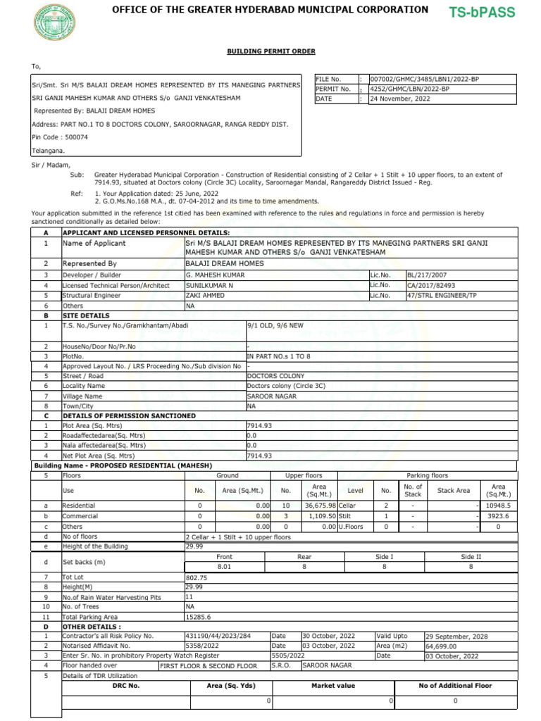 MS Balaji Dream Homes | PDF | Architect | General Contractor