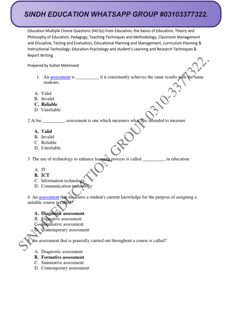 WT - Pedagogy and GK-1 Solve Mcqs | PDF | Educational Assessment