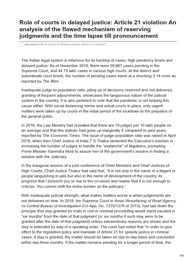 Delayed Justice: Article 21 Violation | PDF | Judgment (Law) | Supreme ...