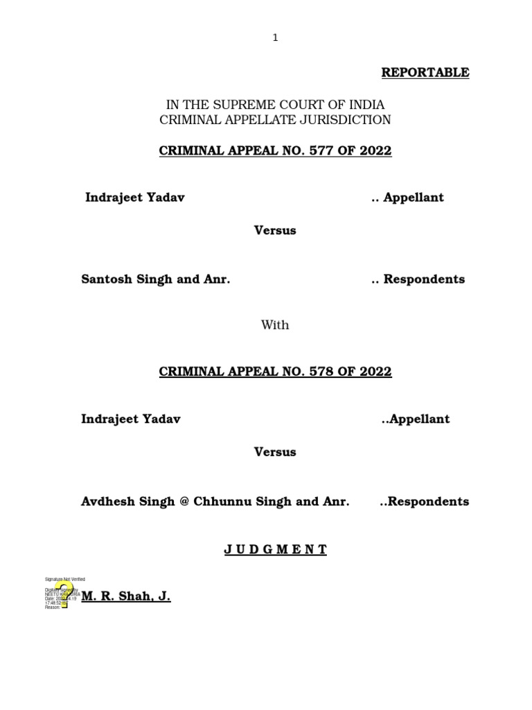 Case 43 (Indrajeet Yadav v. Santosh Singh and Anr.) | PDF | Appeal | Judgment (Law)