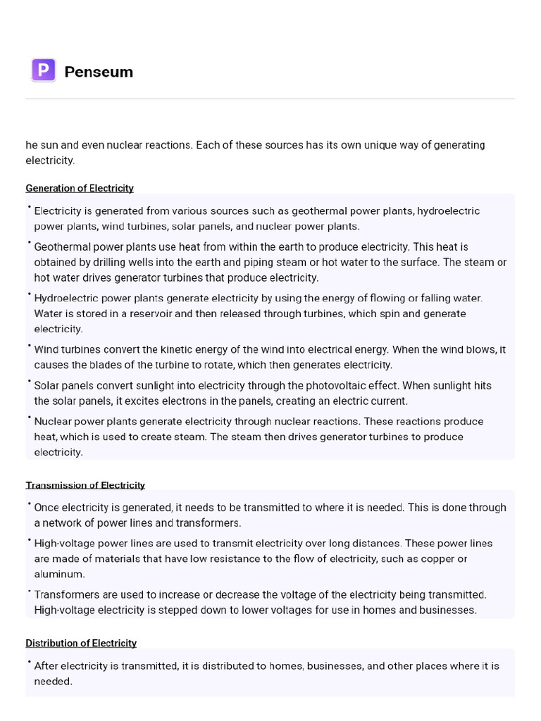 Electricity Generation & Distribution | PDF