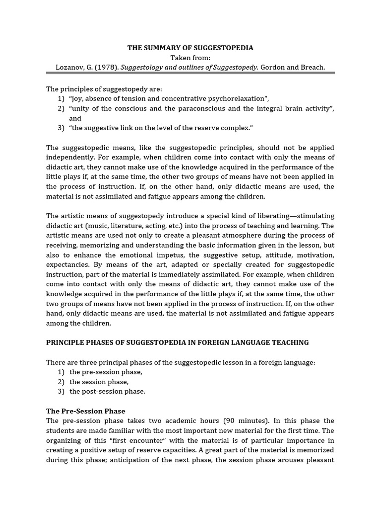 The Summary of Suggestopedia | PDF | Learning | Storytelling