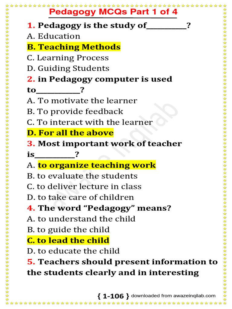 Pedagogy Mcqs 1 | PDF | Pedagogy | Teachers